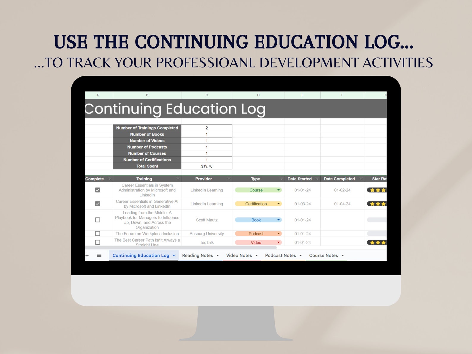 Complete Continuing Education Tracker for Professional Development Easy ...