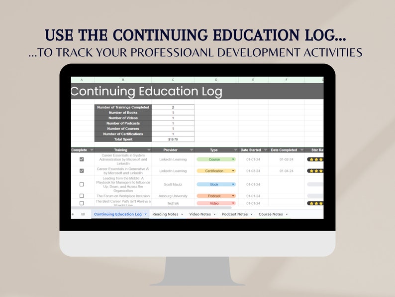 Continuing Education Tracker: Easy CEU Log Google Sheets Template - Etsy