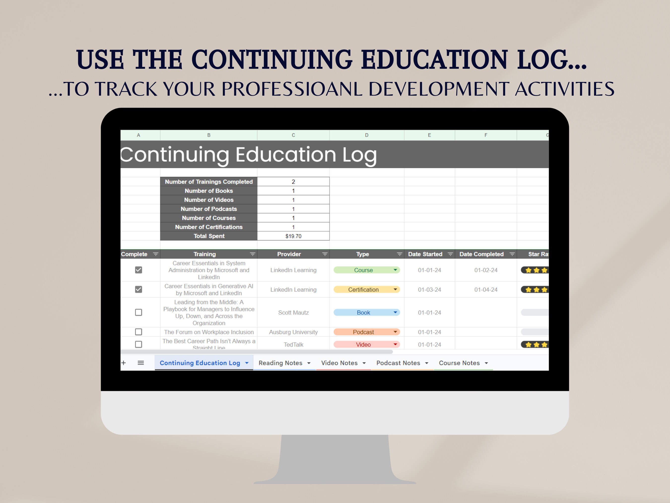 Continuing Education Tracker: Easy CEU Log Google Sheets Template - Etsy