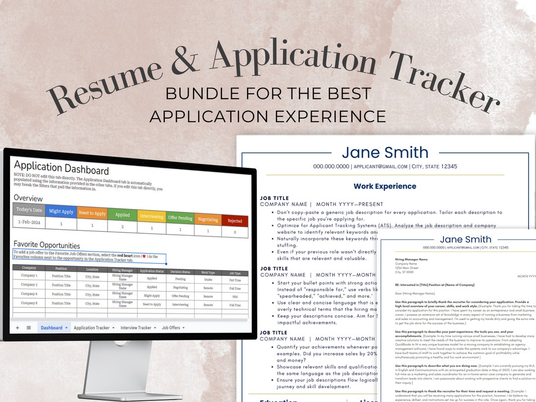 Job Application Tracker, Resume, Cover Letter Career Transition Bundle ...