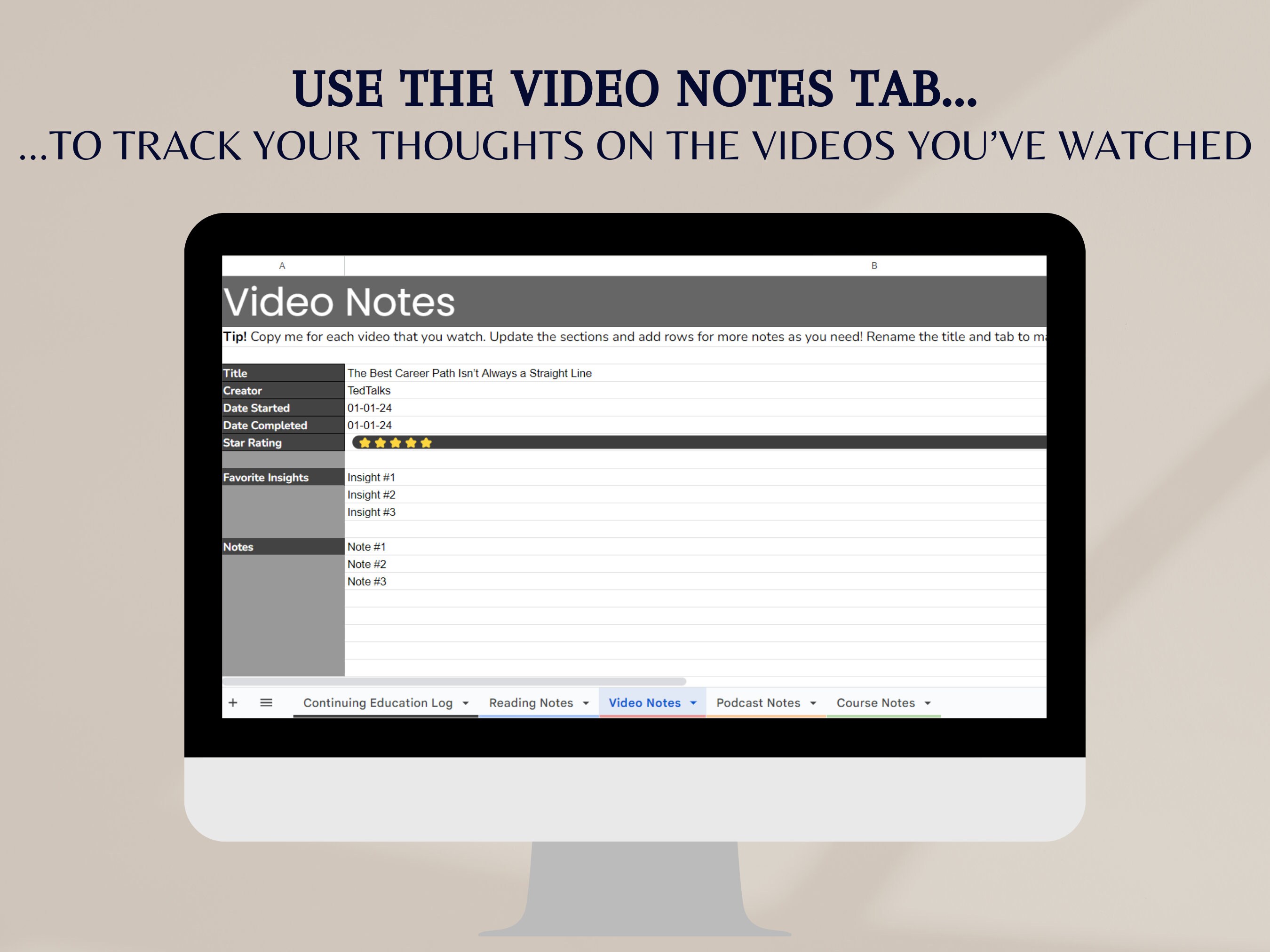 Complete Continuing Education Tracker for Professional Development Easy Google Sheets Template ...