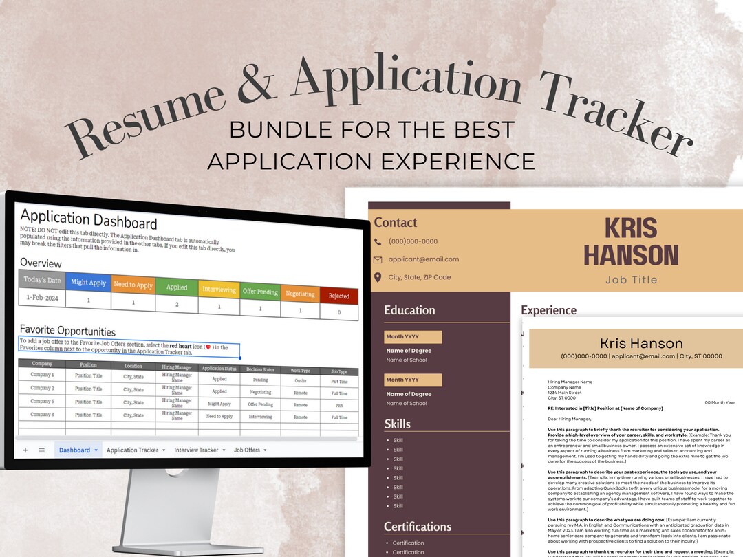 Resume Template Bundle: Job Application Tracker, Cover Letter (digital ...