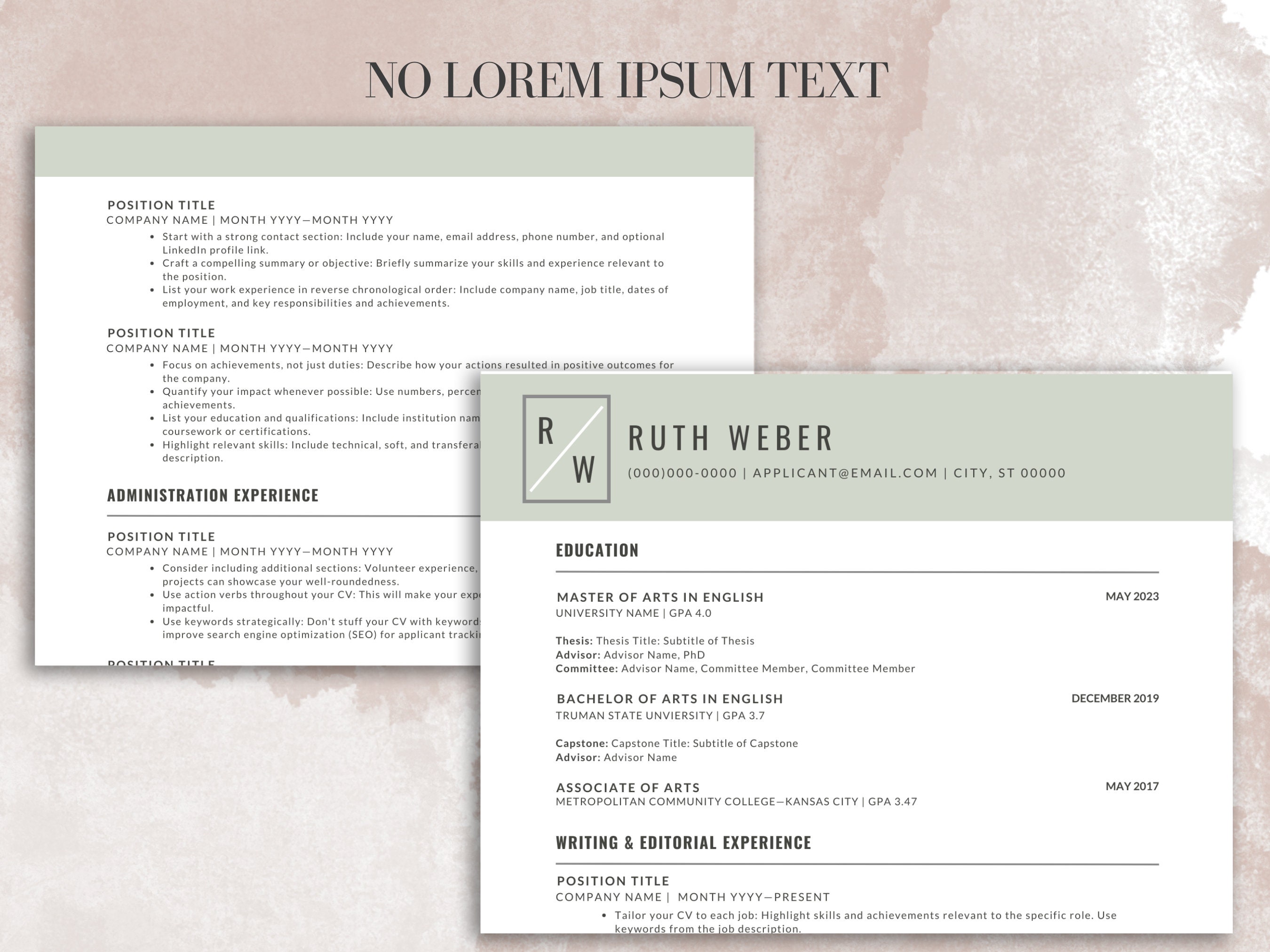 Professional Grad Student C.V. Canva Template Clean Professor CV Digital Download Simple Sage ...