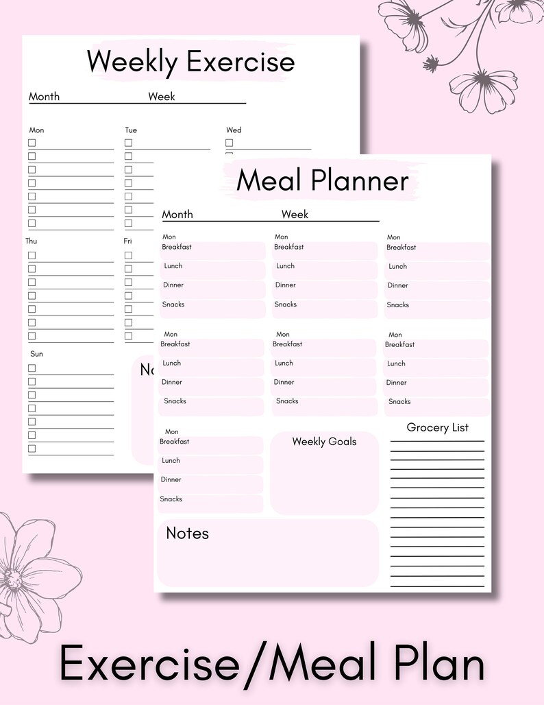 Weekly Planner, Weekly Planner Mint Green, Fitness Planner, Exercise ...