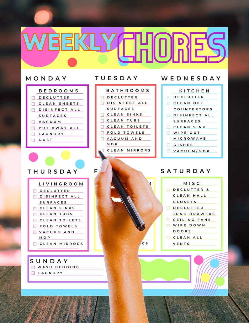 Weekly Chore List, Weekly Chores, Cleaning Chart, Clean House, Household Cleaning, Color Chart ...