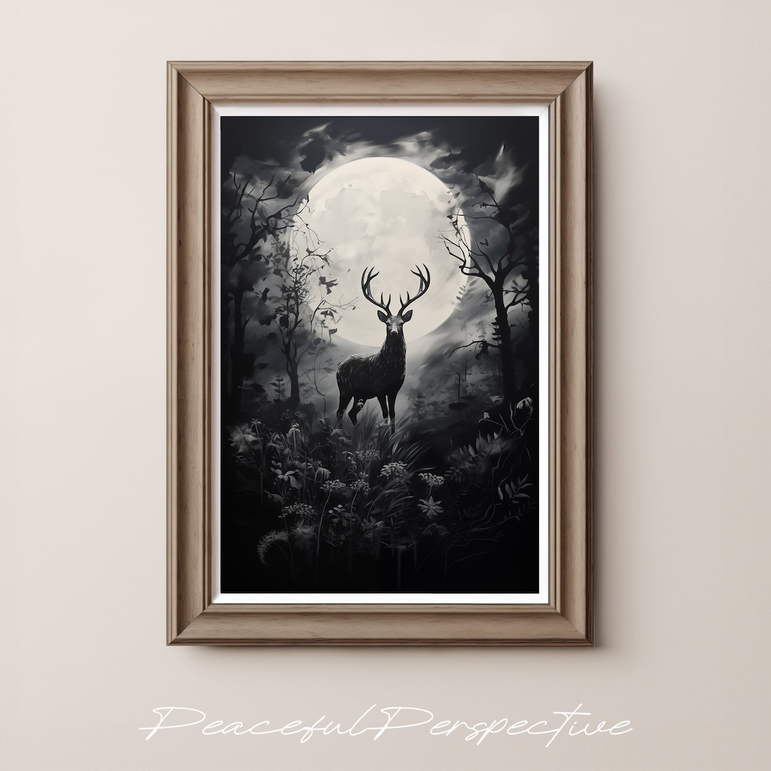 Horned Deer Stag Art, Instant Download Print, Dark Academia Decor ...