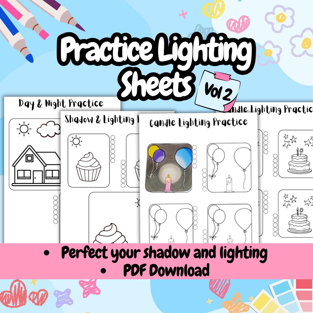 Lighting Effects Practice Coloring Worksheets, Great for Alcohol Marker ...