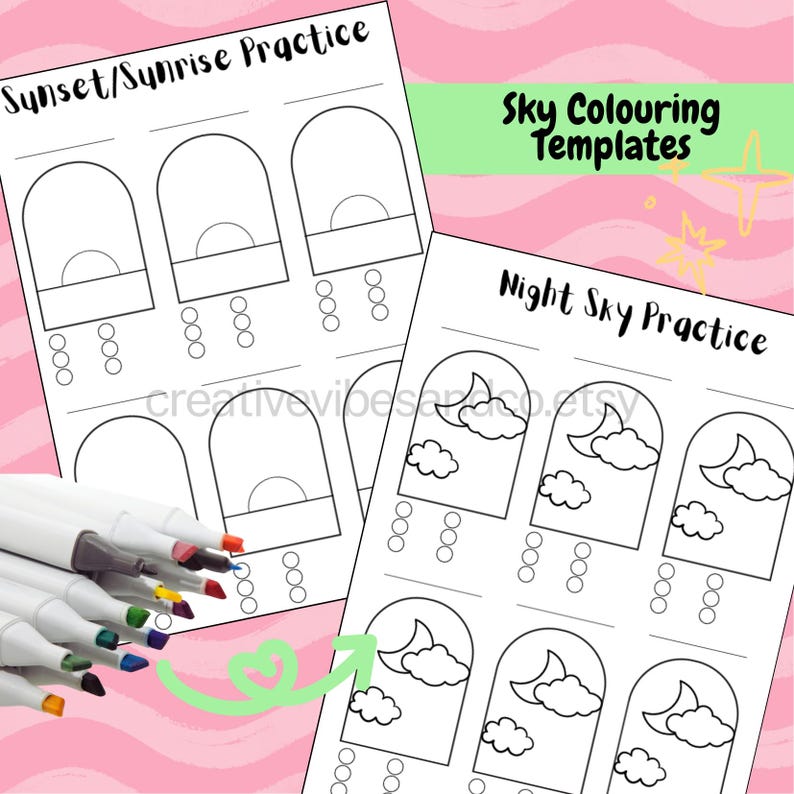 Printable Coloring Practice Sheet, Perfect Your Patterns, Sunset and ...