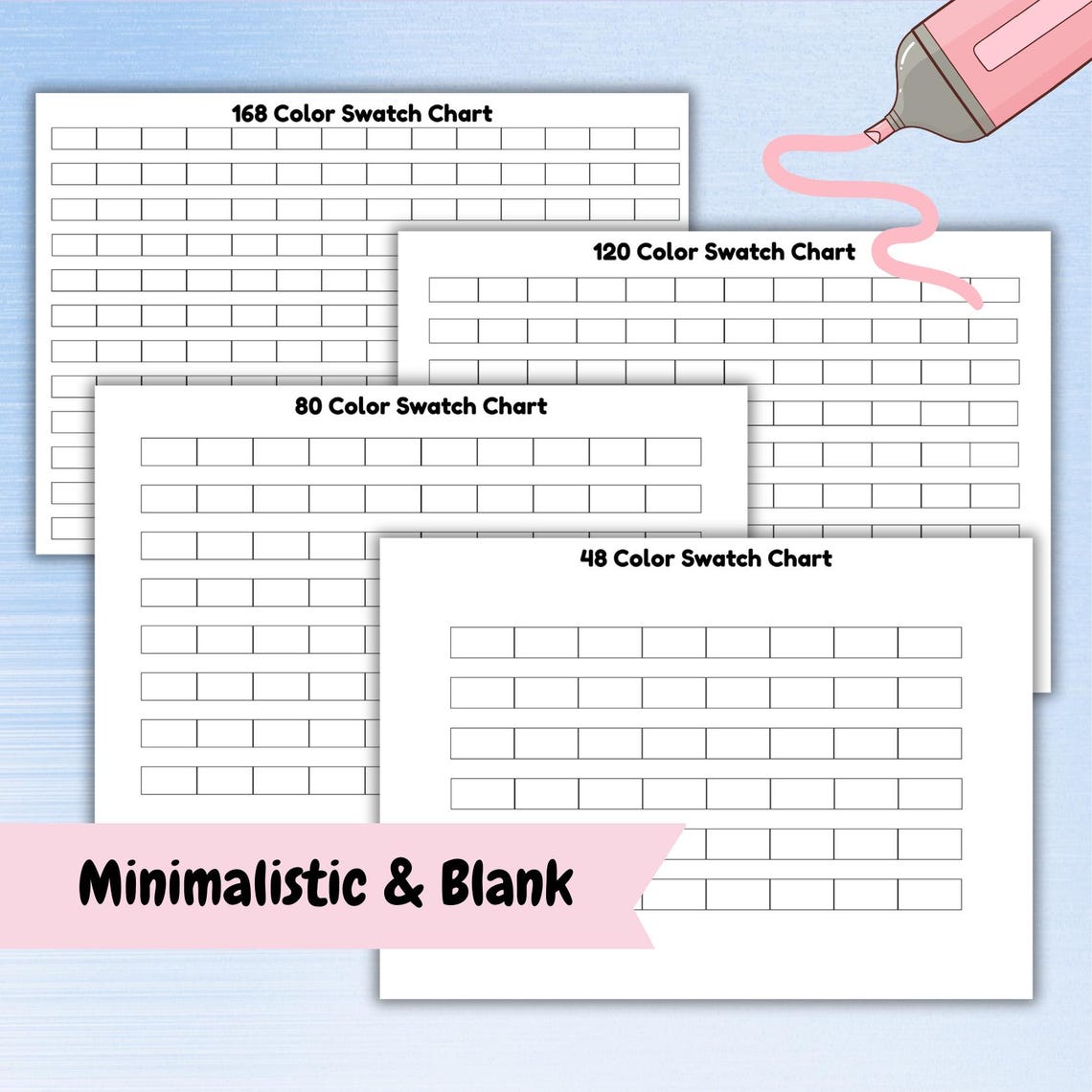 Color Swatch Chart, Printable Blank Color Swatch Sheets for 48, 80, 120 ...