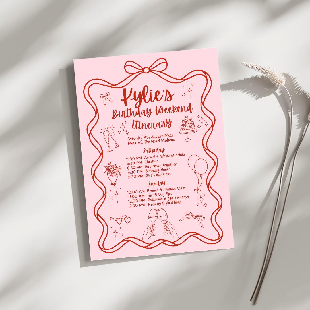 Birthday Weekend Itinerary Template | Editable Agenda Invitation ...