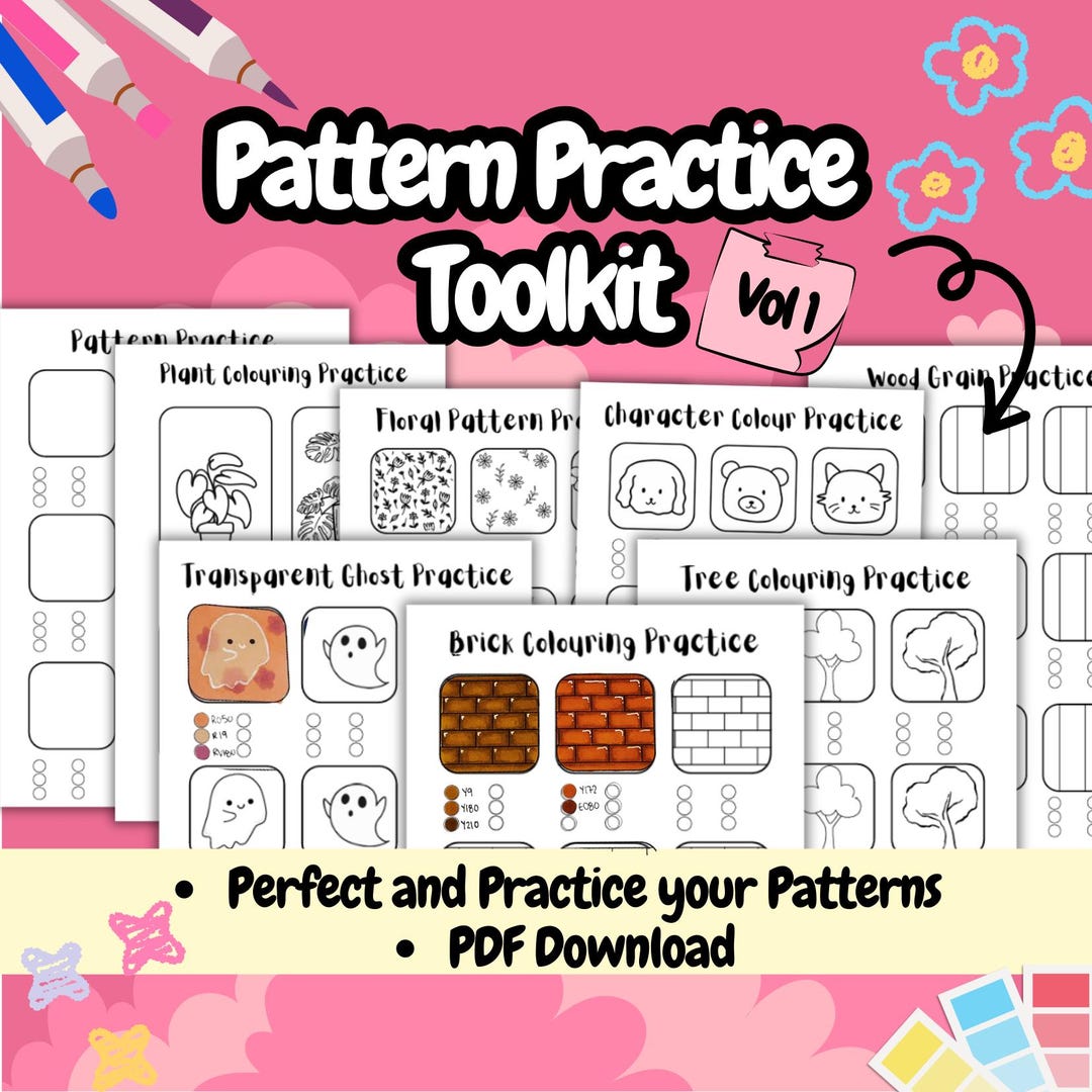 TOOLKIT 1: 8 Coloring Practice Worksheets, Patterns, Shadow and ...