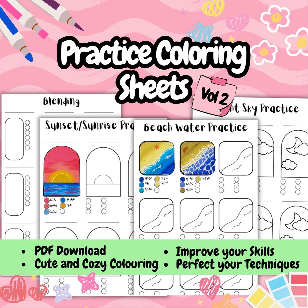 Printable Coloring Practice Sheet, Perfect Your Patterns, Sunset and ...