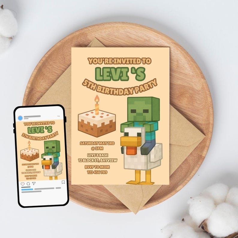 Editable Minecraft Birthday Invitation Template, Chicken Jockey ...