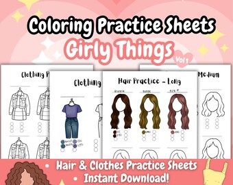 Printable Coloring Practice Sheets for Girly Things, Hair & Clothes ...