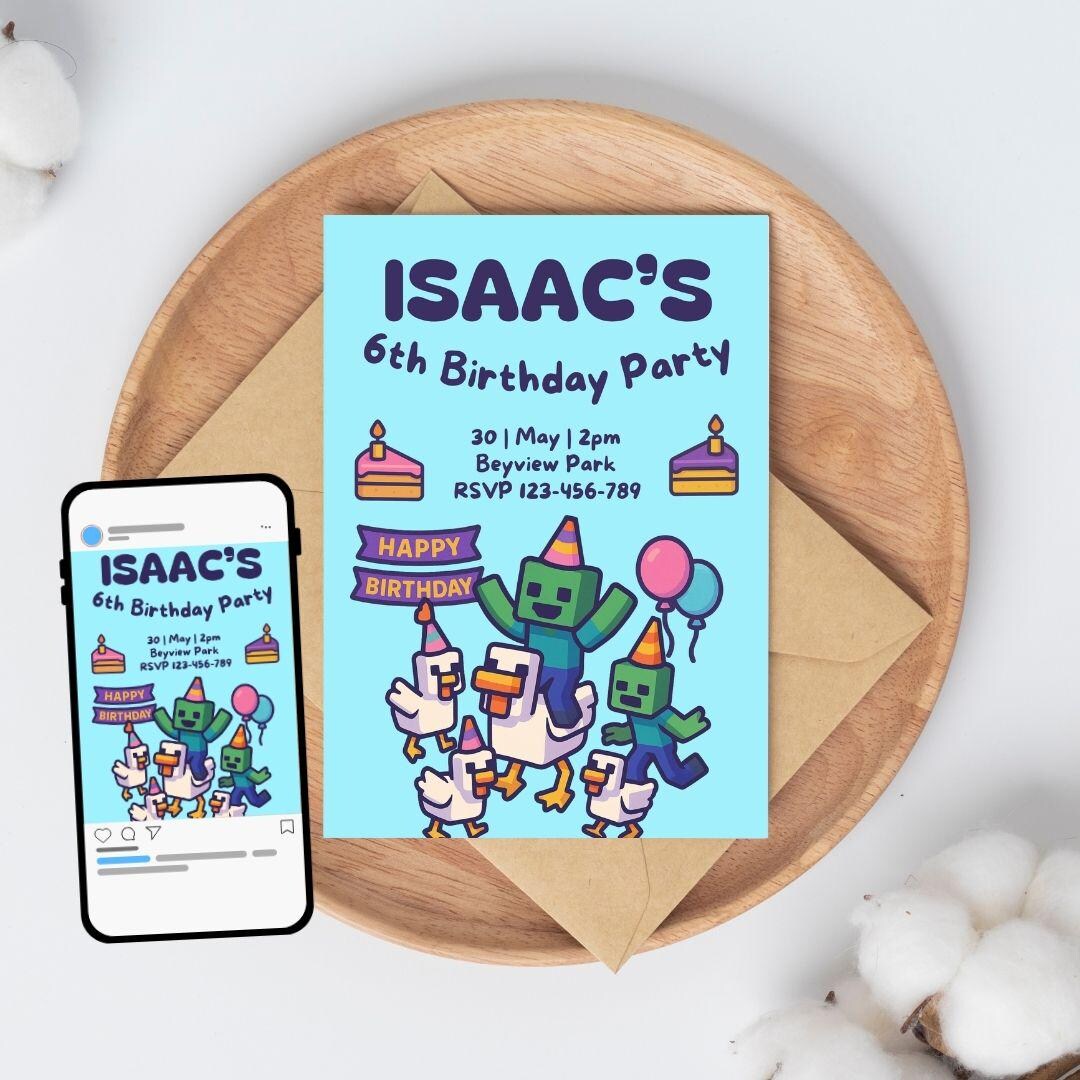 Simple Editable Chicken Jockey Minecraft Inspired Birthday Invitation ...