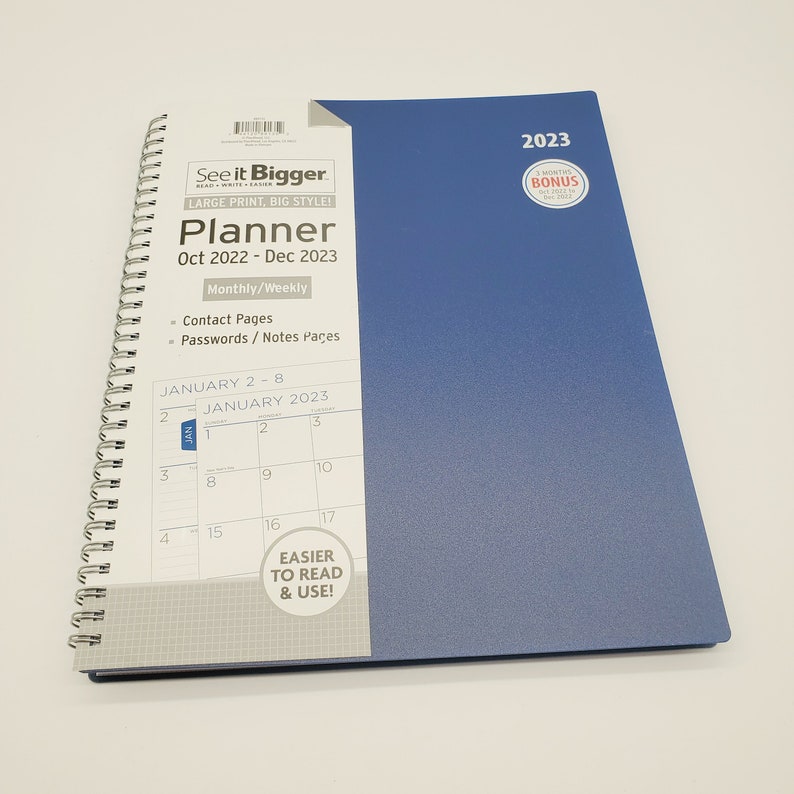 October 2022-december 2023 See It Bigger Planner/organizer Blue Hard ...