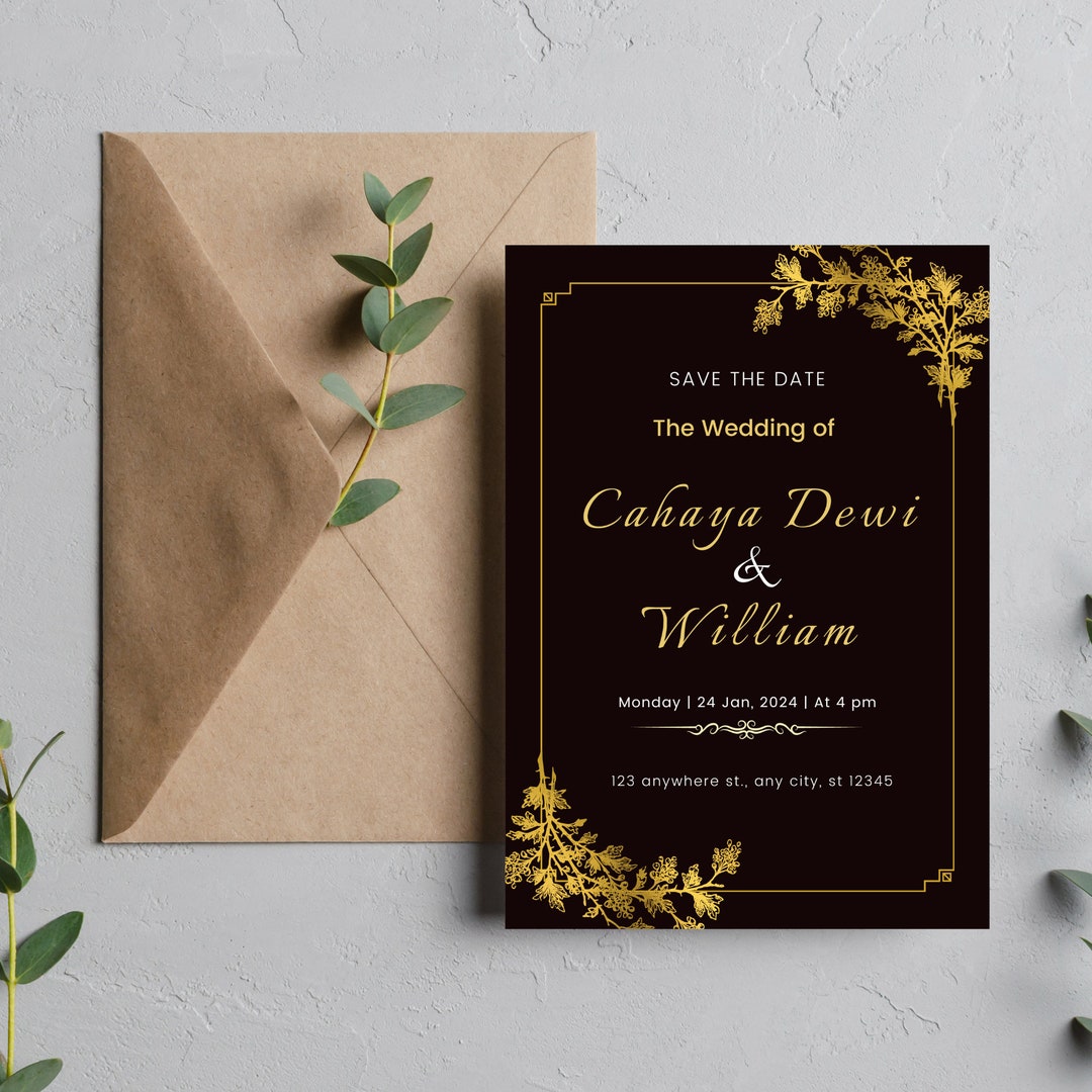 Luxurious Royal Wedding Invite Template Opulent Gold and Black DIY ...