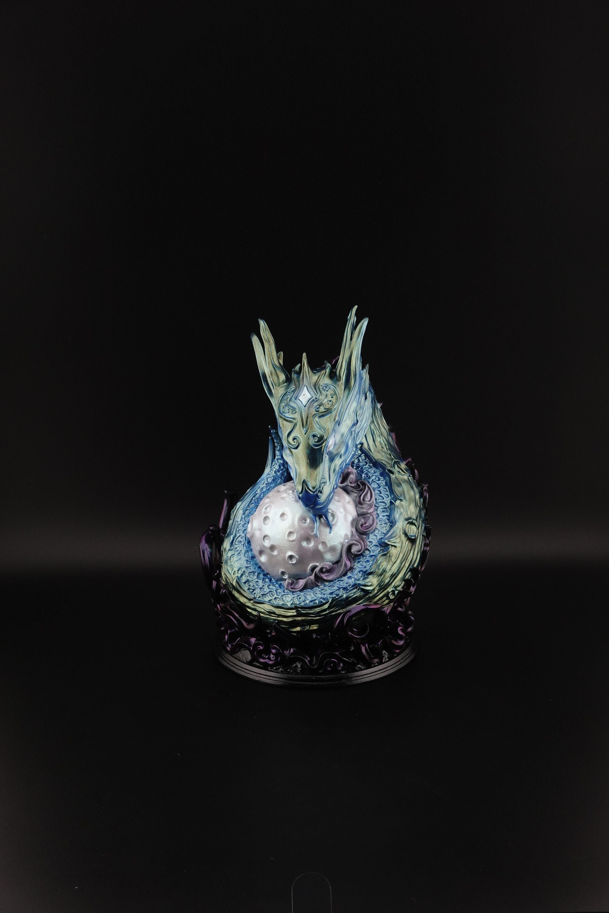 Hand-painted Moon Dragon Bust Unique Resin Decor Artistic Celestial Sculpture Mythical Handmade ...