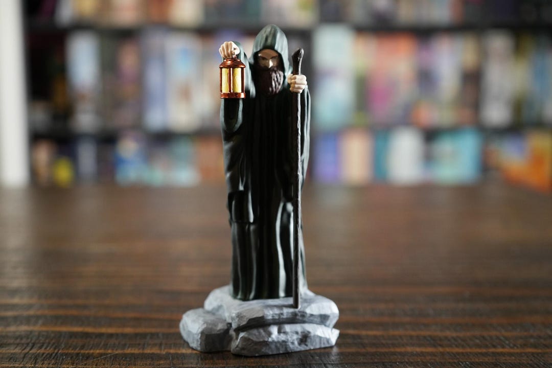 Hand-painted Hermit Figure - Unique Resin Sculpture With Staff Lantern ...