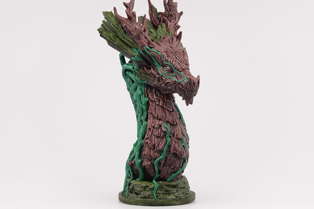 Hand-painted Forest Dragon Bust - Unique Resin Decor - Artistic ...