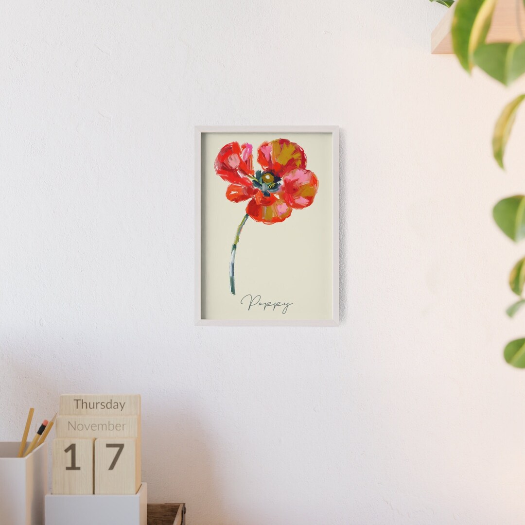 August Birth Flower Poppy Poster With Wooden Frame - Etsy