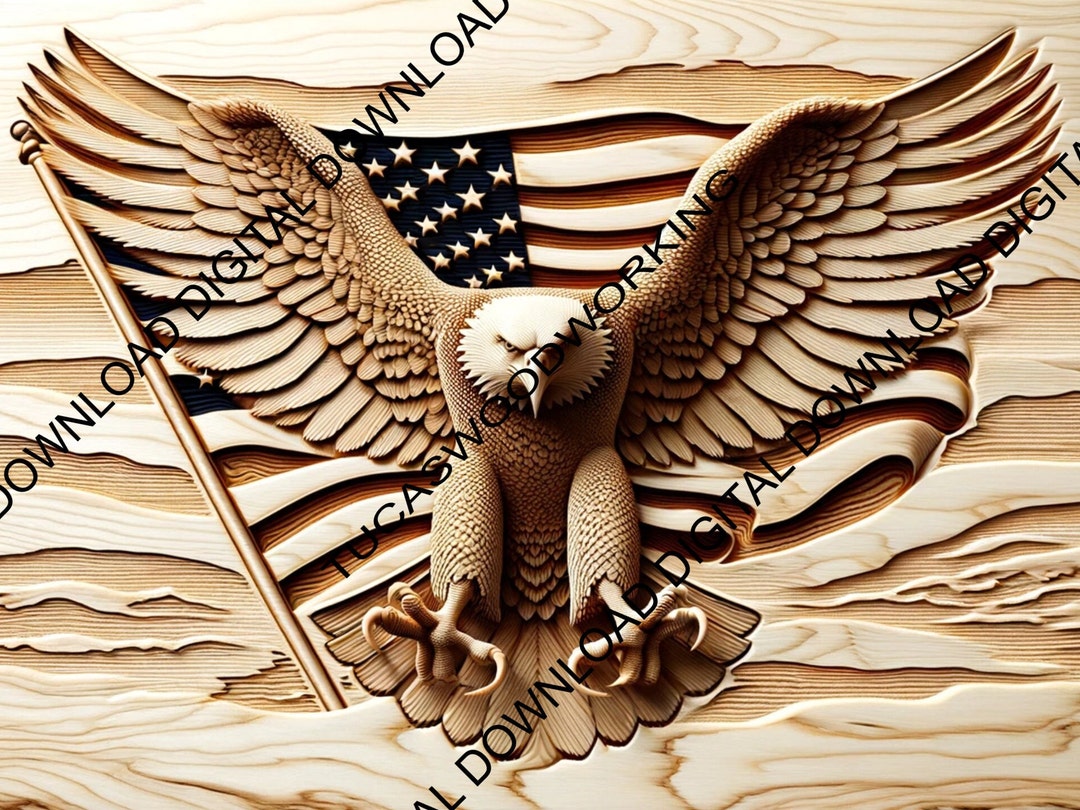 3D Bald Eagle and American Flag Laser Engraving Illusion - .png | .jpg ...