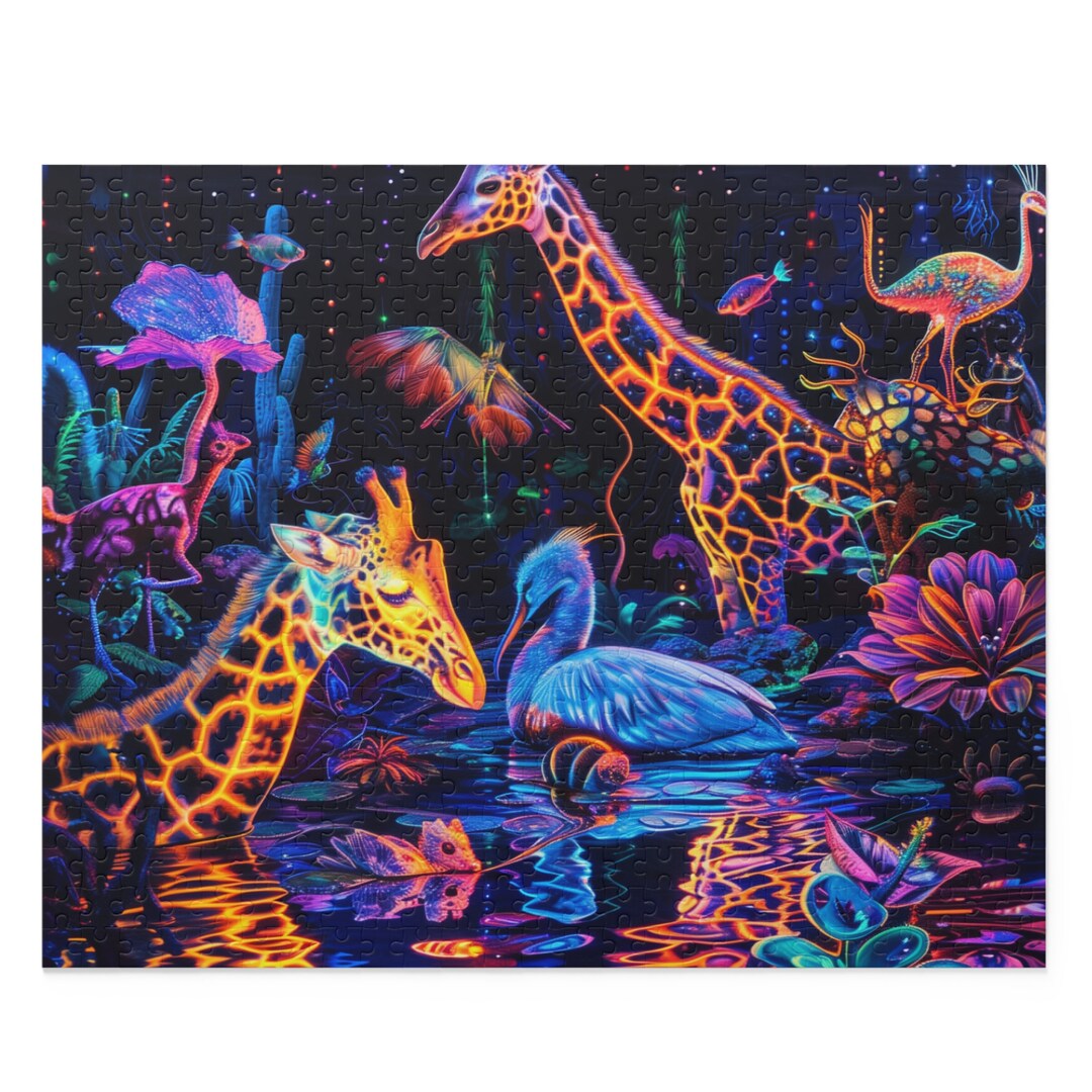 Colorful Whimsical Luminescent Animals in Reflective Water - Puzzle ...