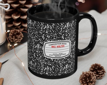 Custom Teacher Mug // Composition Notebook Black and White Marble ...