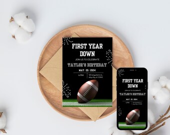 First Year Down Football Party Printable Invitation and Phone Invite ...
