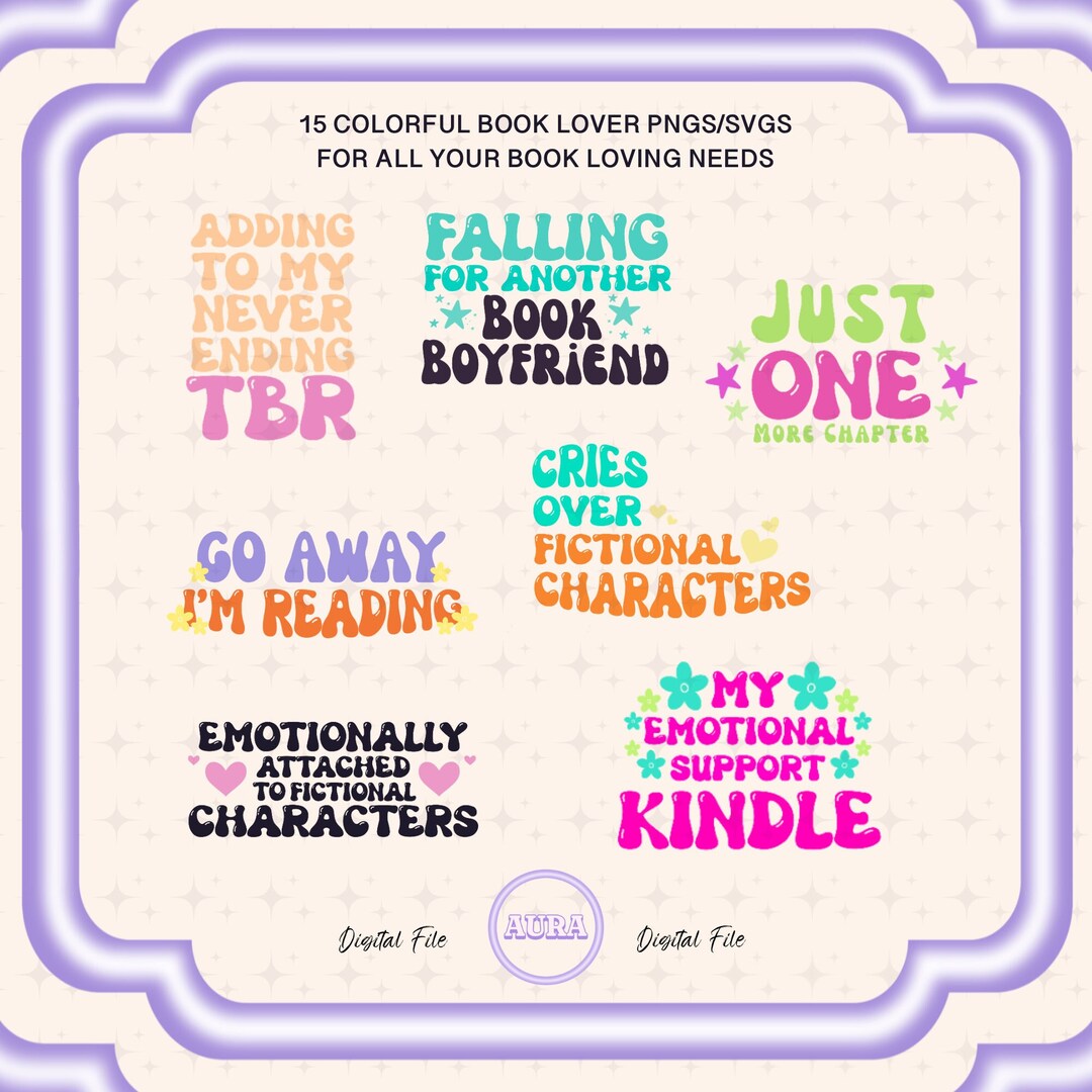 Book Lovers Svg and Png Bundle, Digital Stickers, Just One More Chapter ...