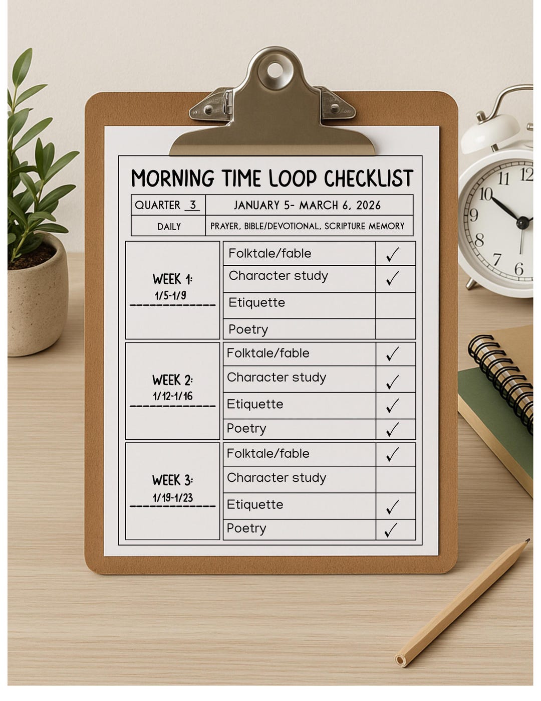 Homeschool Morning Time Loop Schedule | Quarterly Planner (printable ...