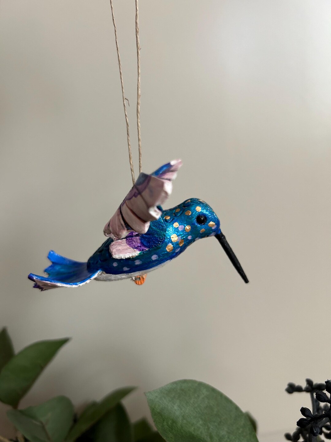 Wood Carved Hummingbird Ornament - Handmade Hummingbird Decorations ...