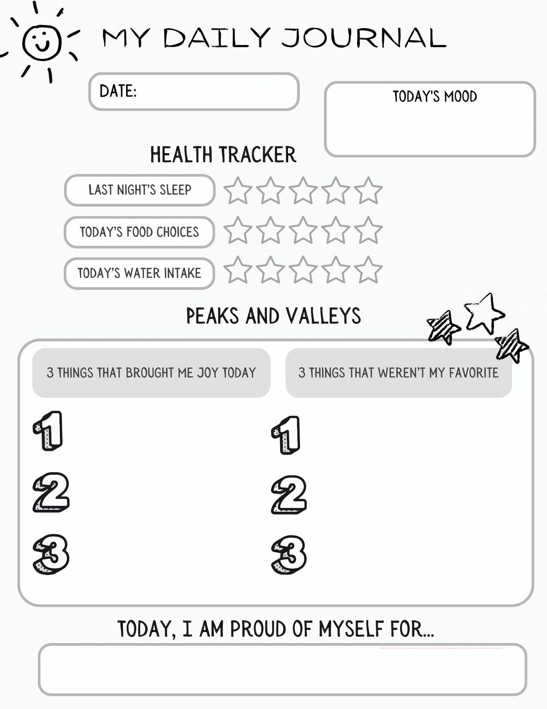 Printable Daily Reflection Journal - Black and White - Digital Download ...