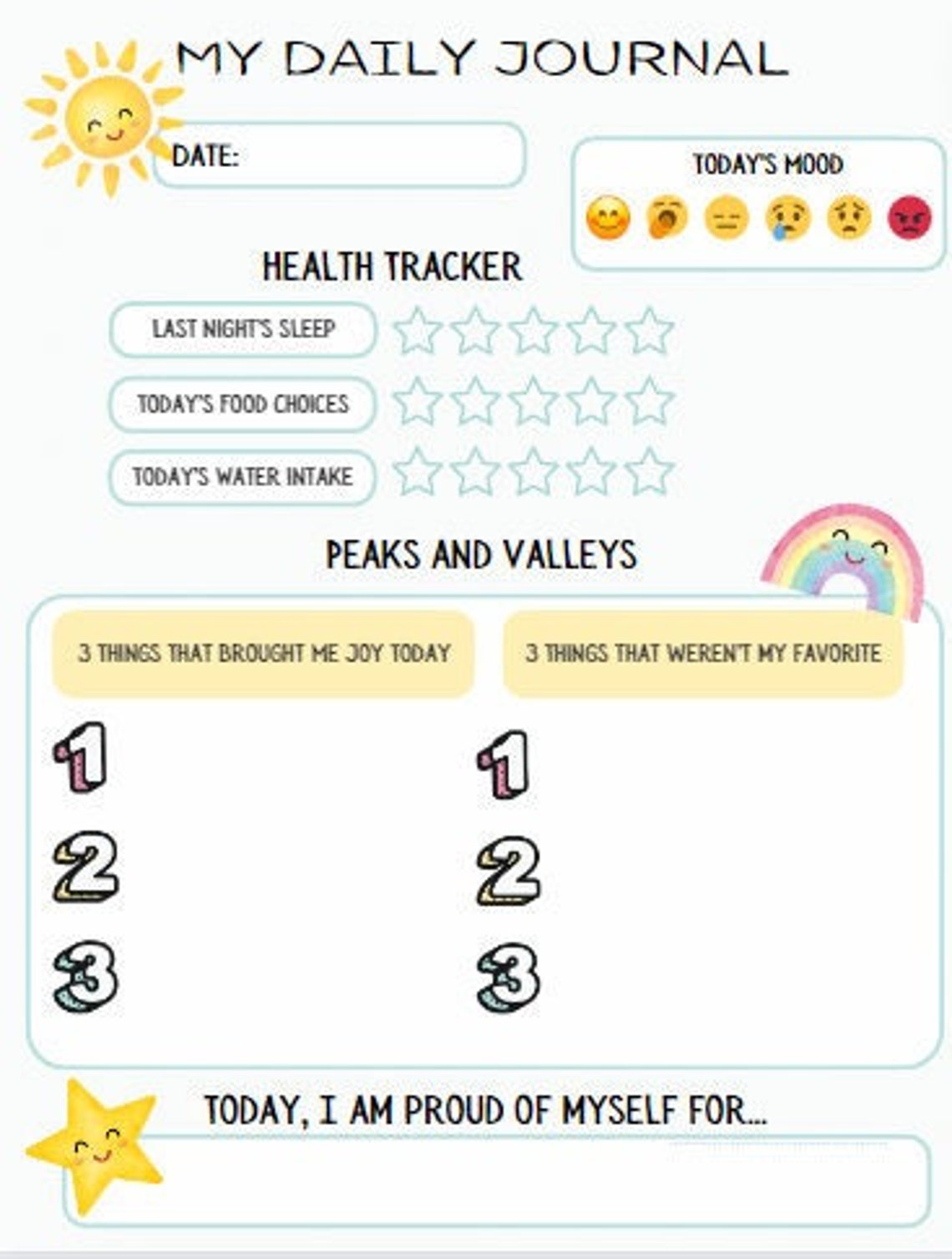 Kids Daily Journal - Printable - Digital Download - Occupational ...