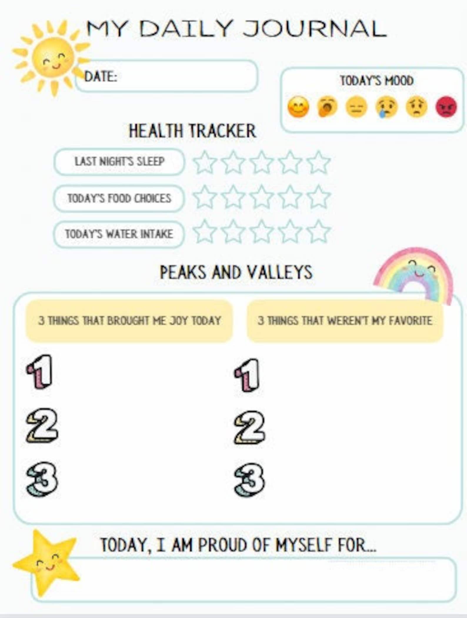 Kids Daily Journal - Printable - Digital Download - Occupational ...