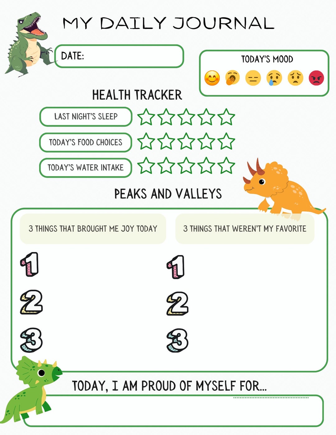 Dino Printable Daily Reflection Journal for Kids - Etsy