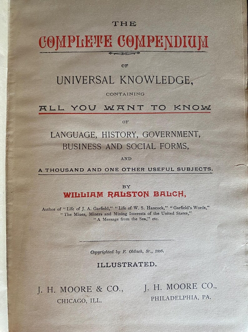 Antique 1895 the Complete Compendium of Universal Knowledge by William ...