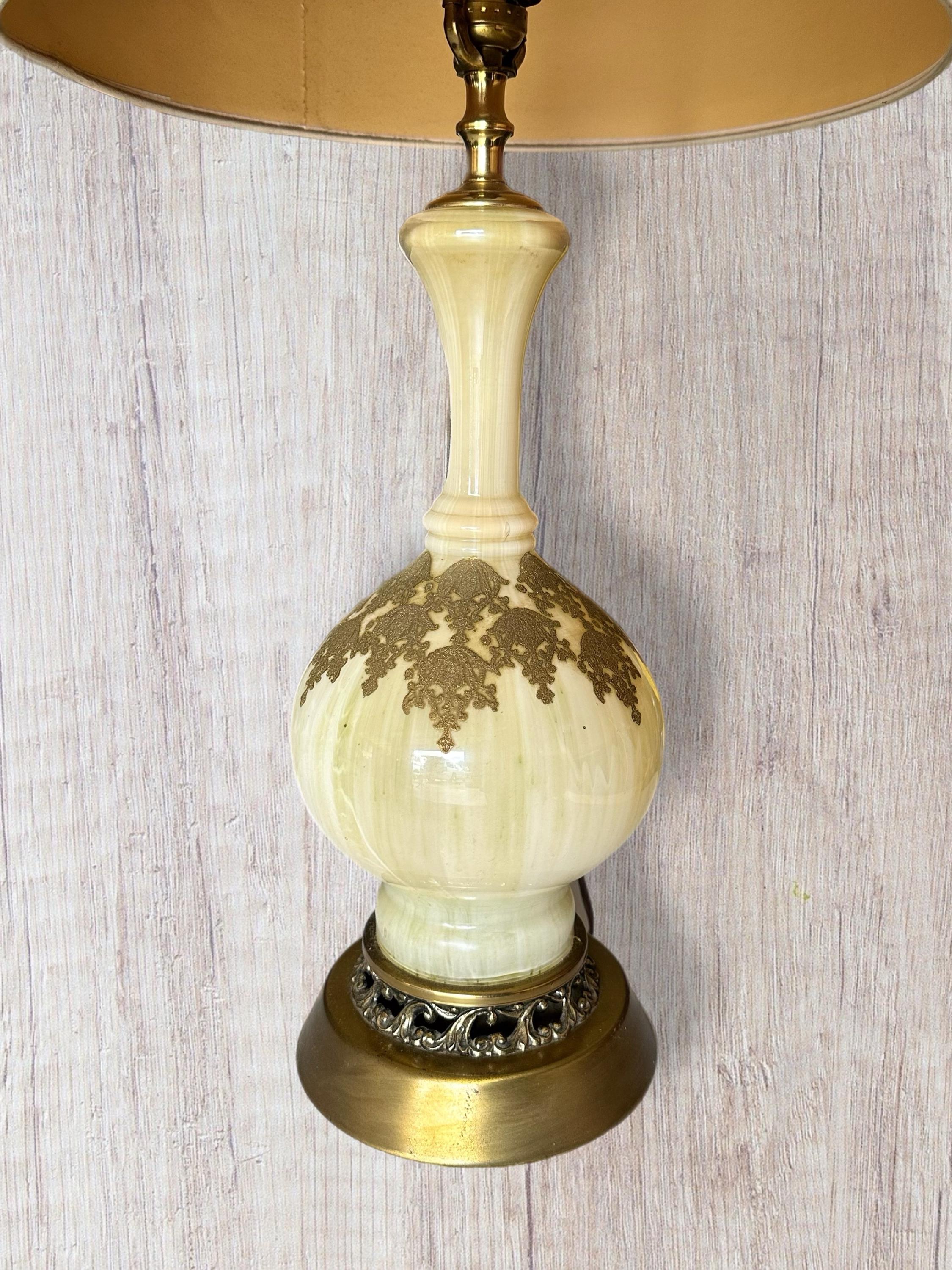 Slag Style Gilded MCM Lamp Set With Shades, Neutral Tone Gold Gild ...