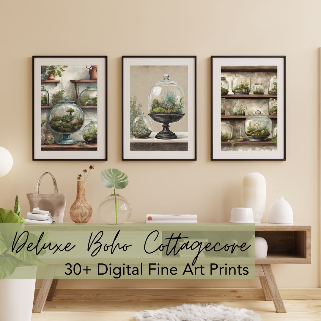 Boho Deluxe Moss Terrarium Digital Picture Files, Retro Cottagecore ...