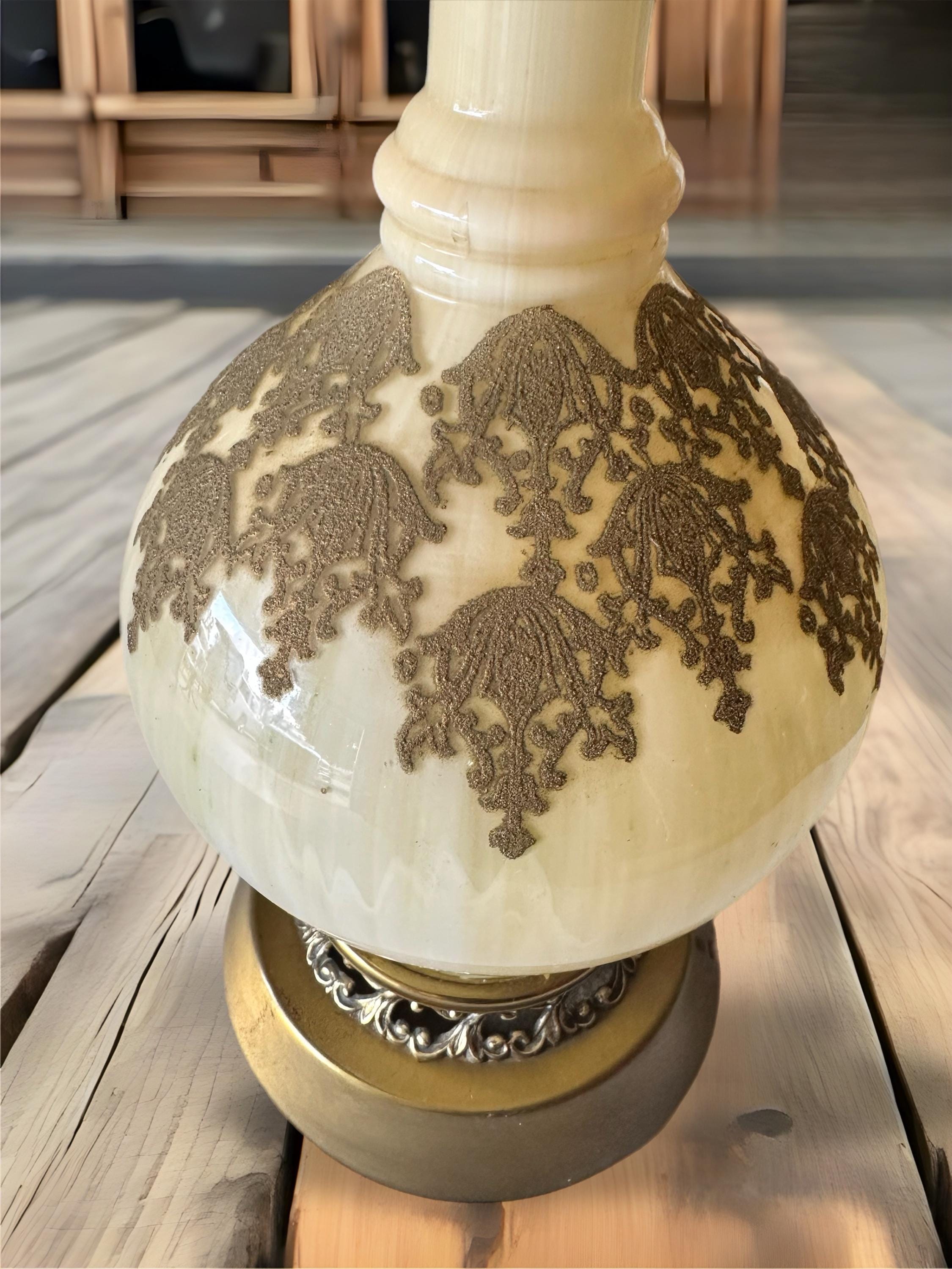 Slag Style Gilded MCM Lamp Set With Shades, Neutral Tone Gold Gild ...