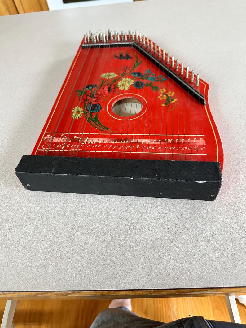 VTG Zither Handpainted Lap Harp, Vintage Red German Wildfower Musical ...