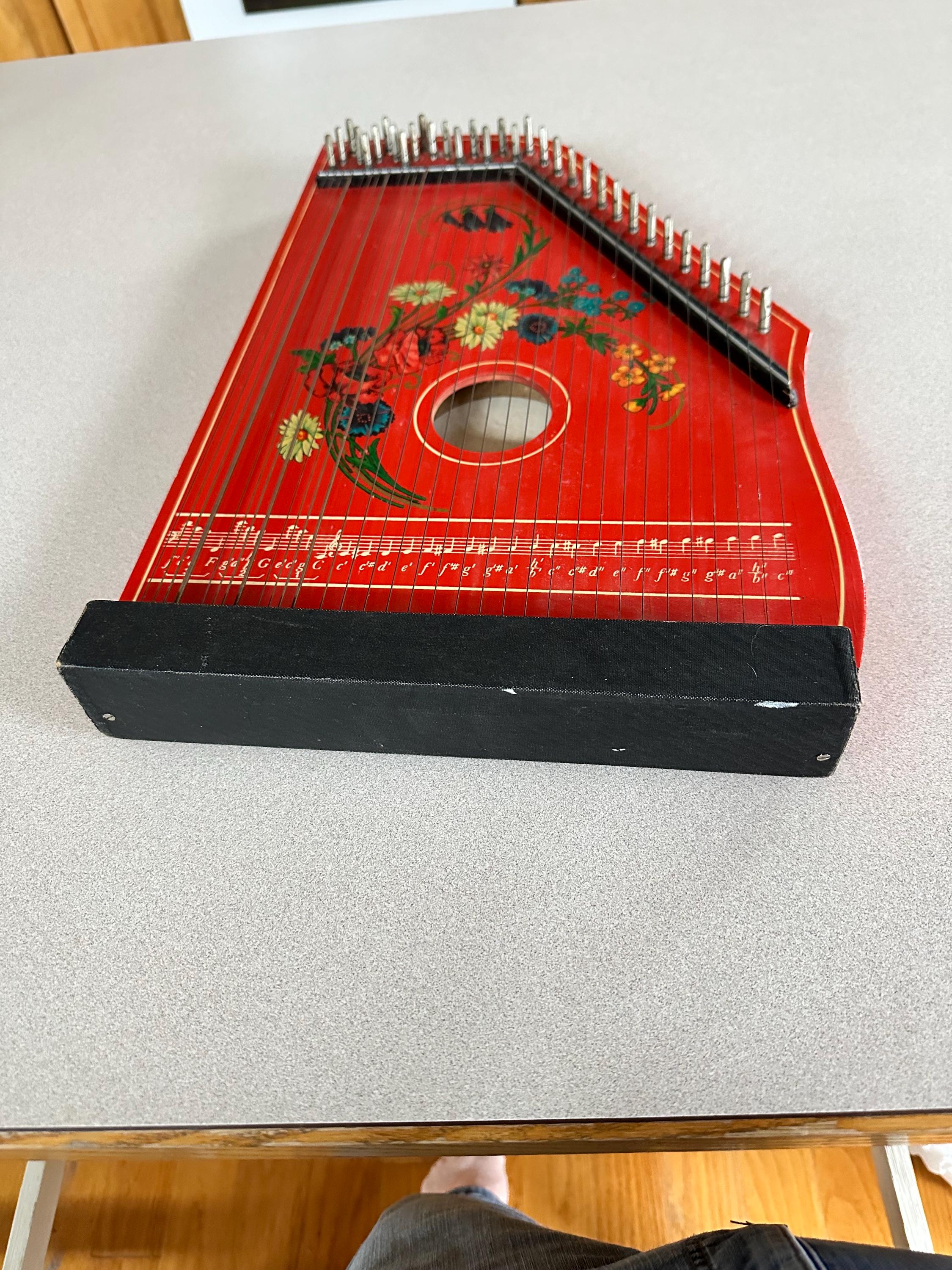 VTG Zither Handpainted Lap Harp, Vintage Red German Wildfower Musical ...