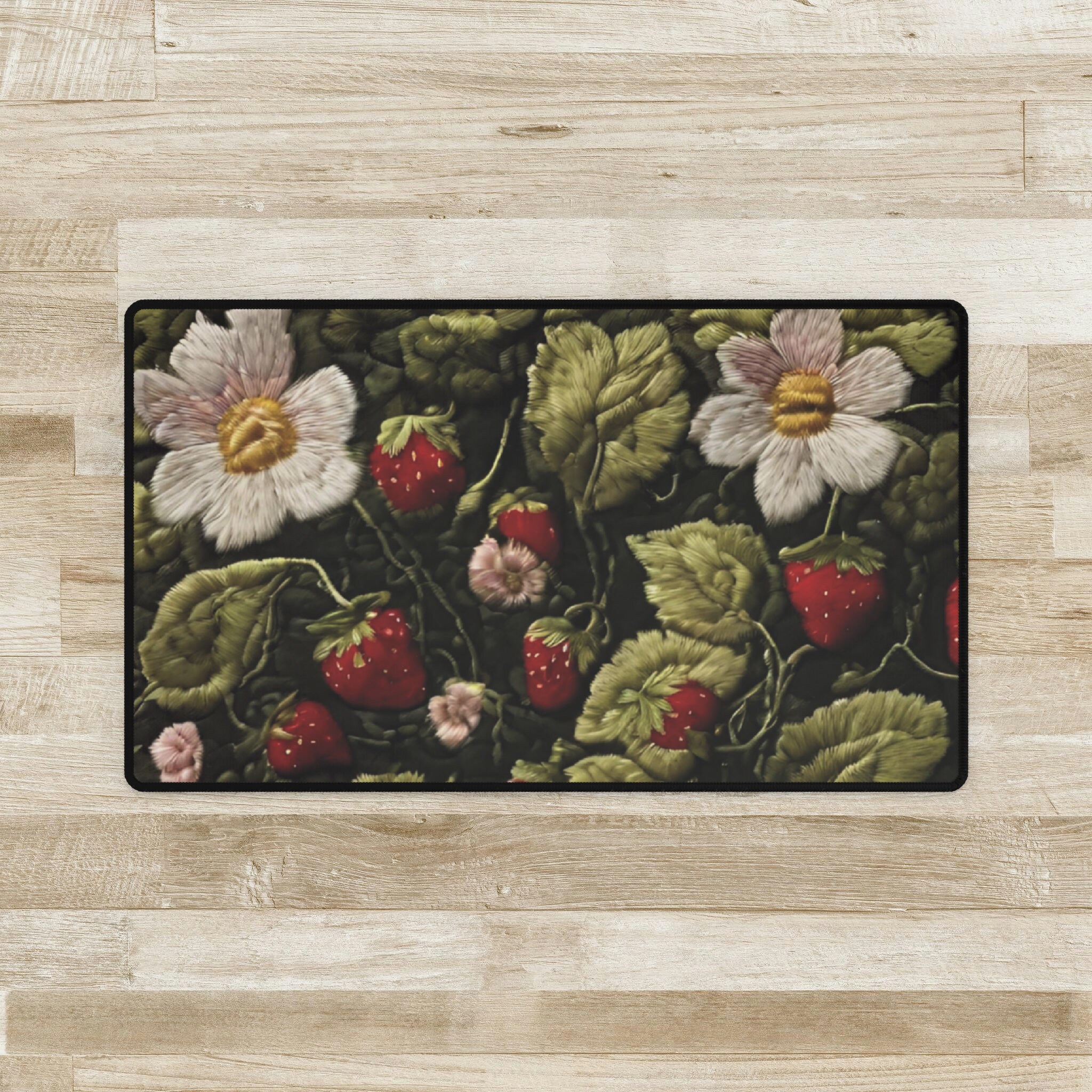Strawberry Wildflower Cottagecore Desk Mat Printed Berry Moss Mouse Pad ...