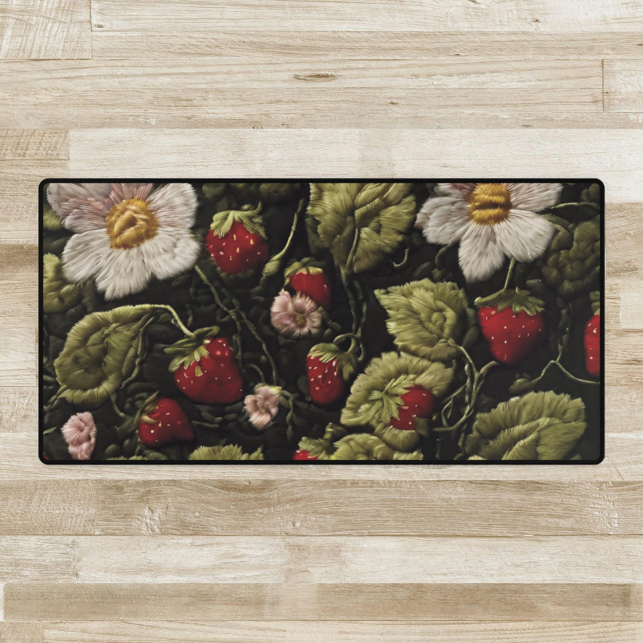 Strawberry Wildflower Cottagecore Desk Mat Printed Berry Moss Mouse Pad ...