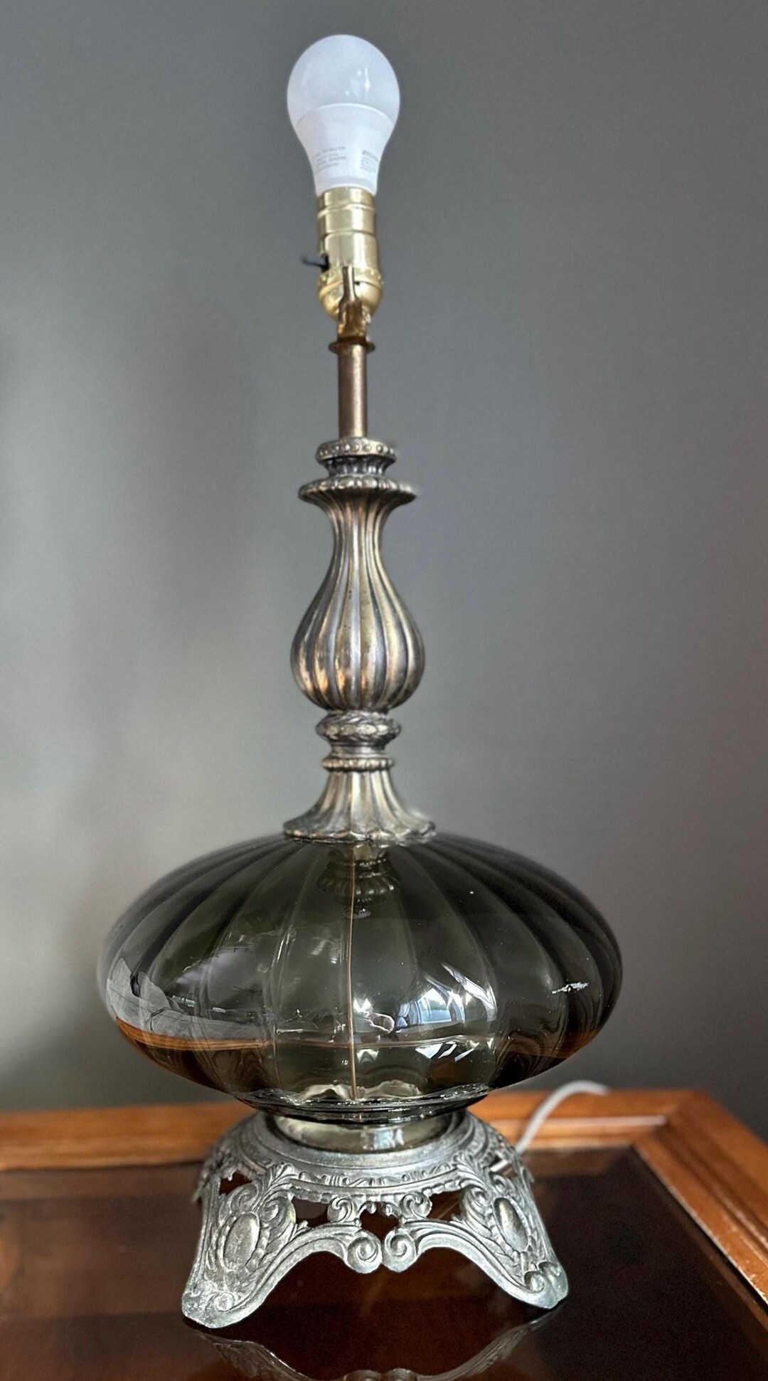 Smoke Hollywood Regency Style Vintage Table Lamp, Retro MCM Crystal ...