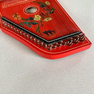 VTG Zither Handpainted Lap Harp, Vintage Red German Wildfower Musical ...