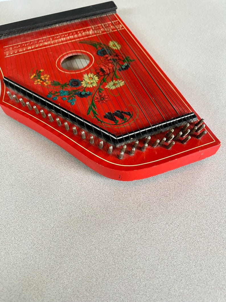 VTG Zither Handpainted Lap Harp, Vintage Red German Wildfower Musical ...