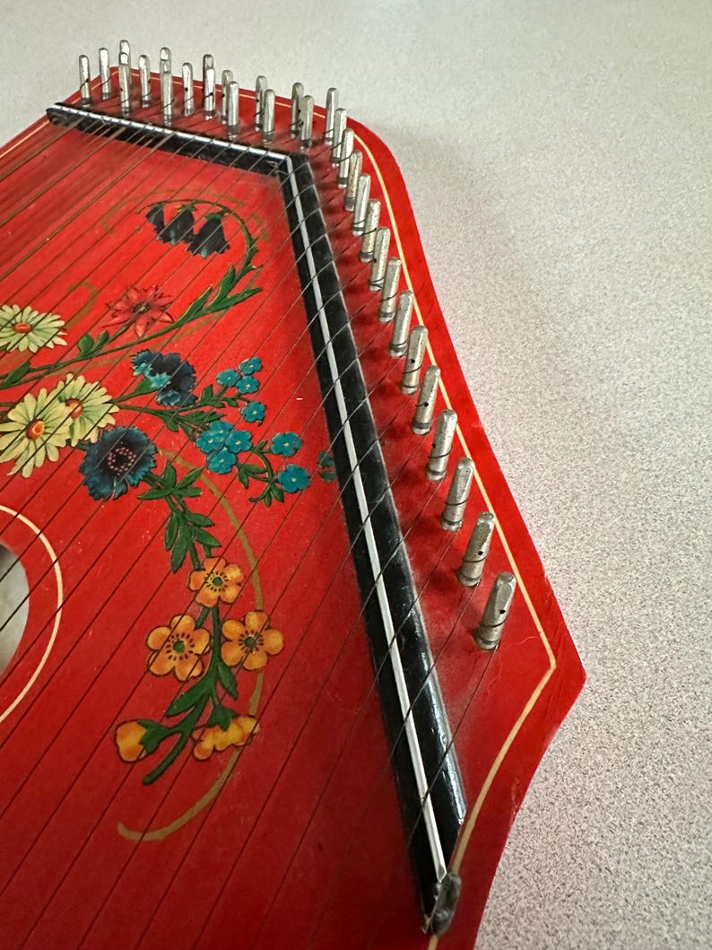 VTG Zither Handpainted Lap Harp, Vintage Red German Wildfower Musical ...