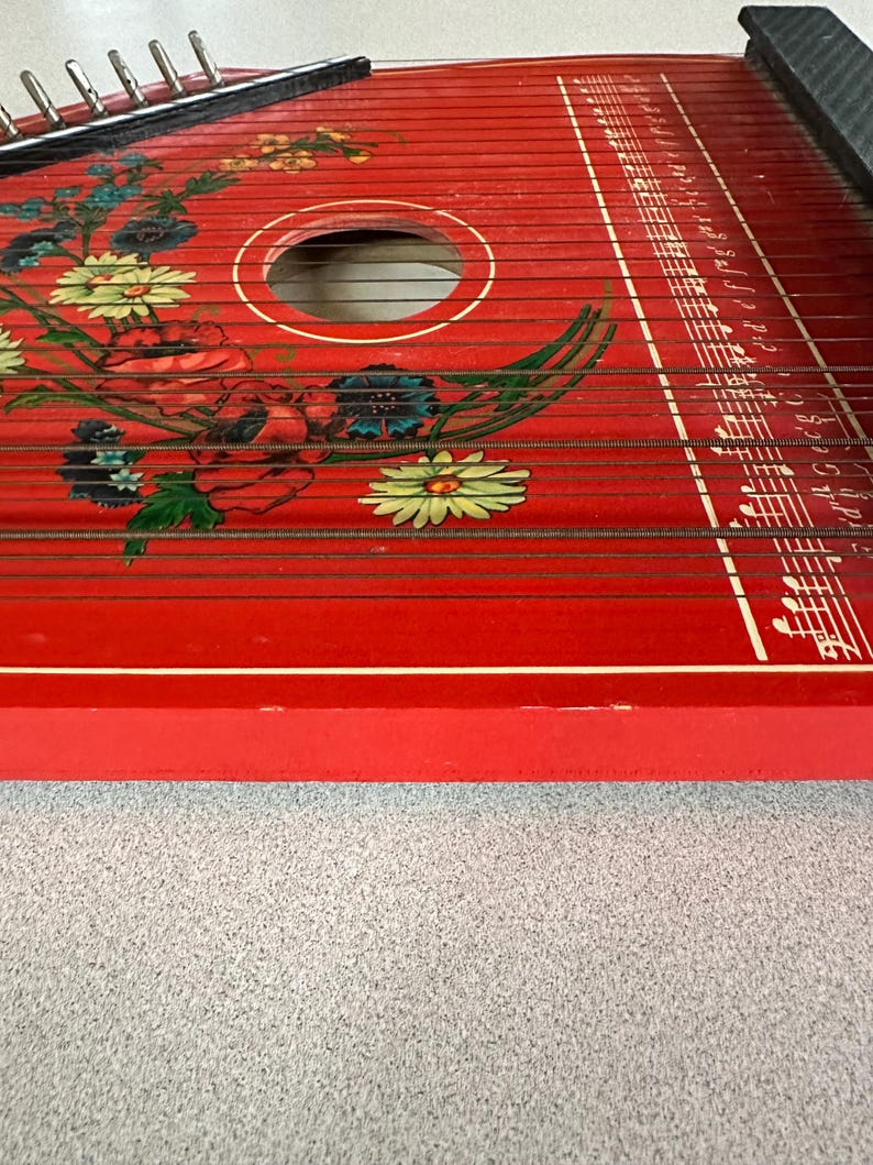 VTG Zither Handpainted Lap Harp, Vintage Red German Wildfower Musical ...