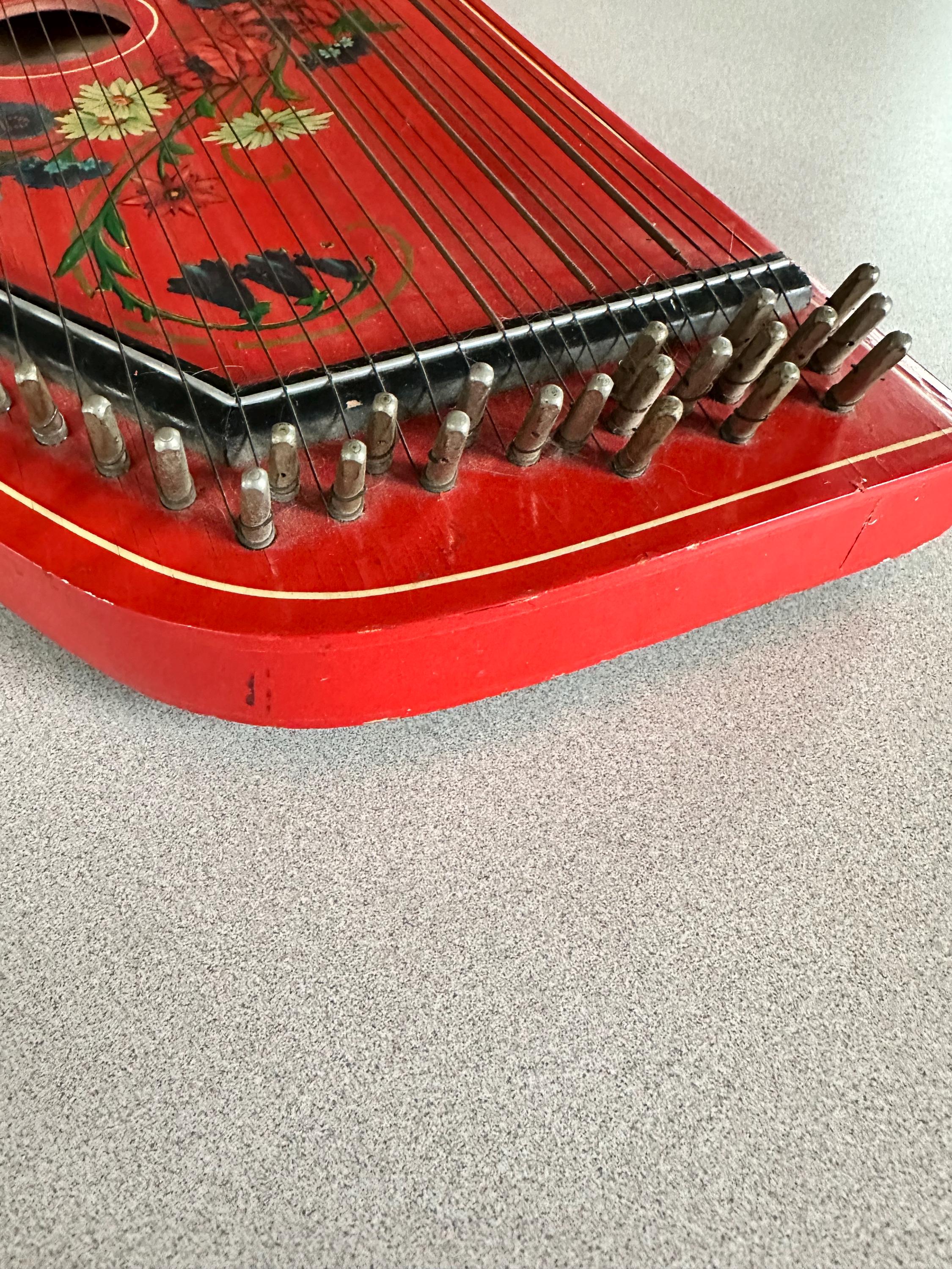 VTG Zither Handpainted Lap Harp, Vintage Red German Wildfower Musical Instrument, Jubeltone ...